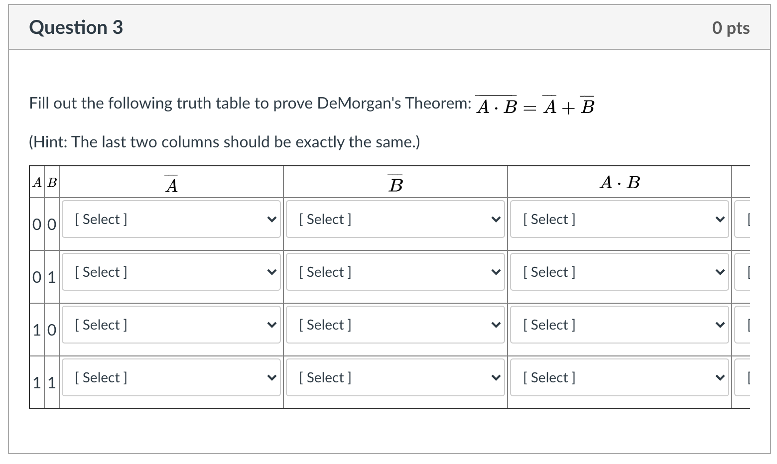 Solved Question 3 O pts Fill out the following truth table | Chegg.com