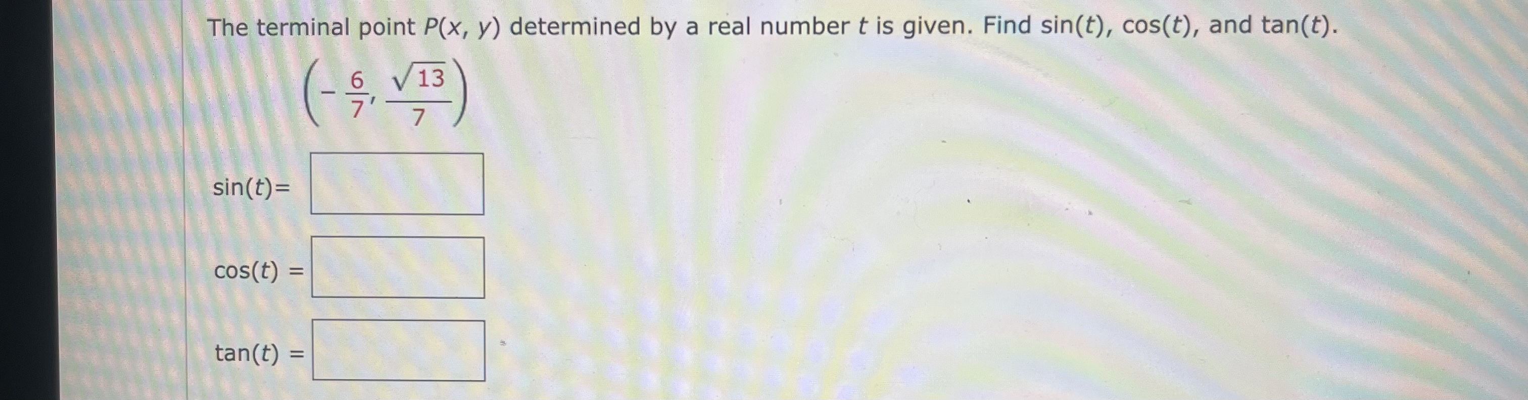 Solved The terminal point P(x,y) determined by a real number | Chegg.com