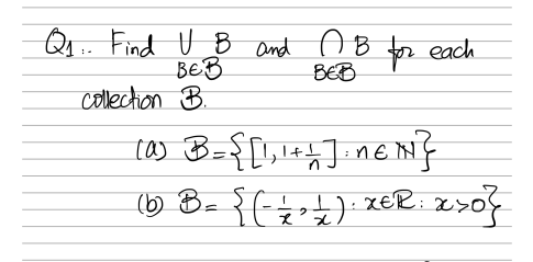 Solved Q1: Find ⋃B∈BB and ⋂B∈BB for each collection B. (a) | Chegg.com