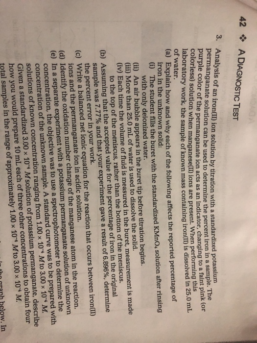 Solved 42 AD AGNOSTIC TEST 3. Ana alysis of an iron(II) ion | Chegg.com