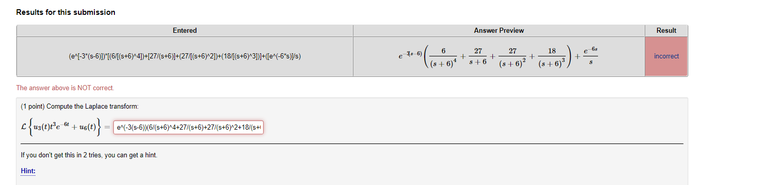 Solved Results for this submission Entered Answer Preview | Chegg.com