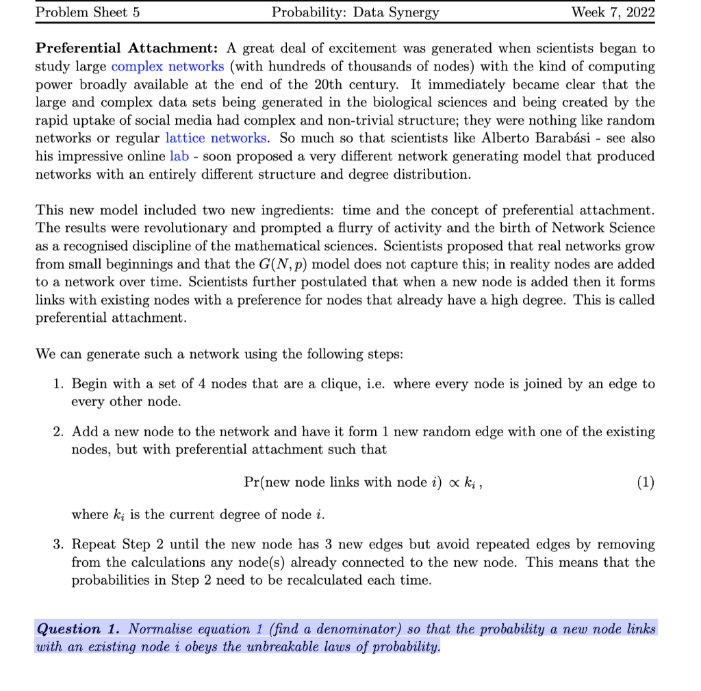 Solved Problem Sheet 5 Probability: Data Synergy Week 7, | Chegg.com