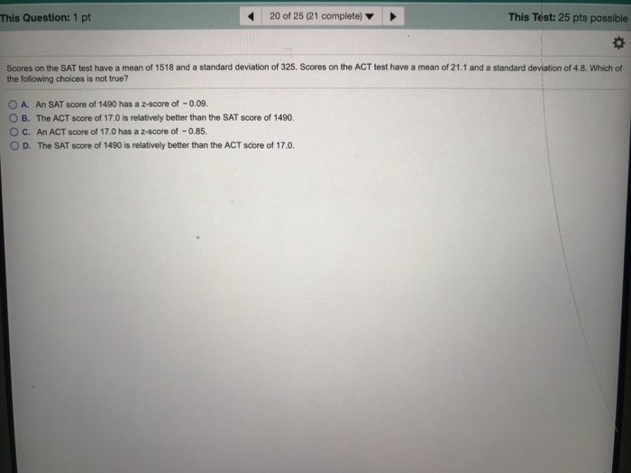 Solved This Question: 1 pt 20 of 25 (21 complete) This | Chegg.com