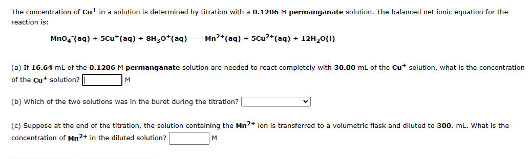 Solved The concentration of Cu+in a solution is determined | Chegg.com