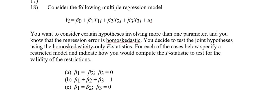 Solved 18) Consider the following multiple regression model | Chegg.com