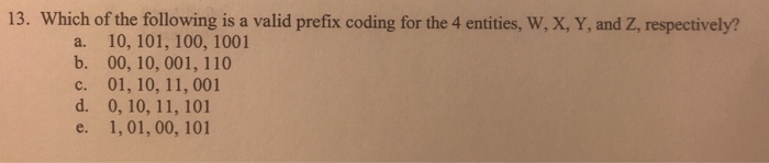 Solved 13. Which of the following is a valid prefix coding | Chegg.com