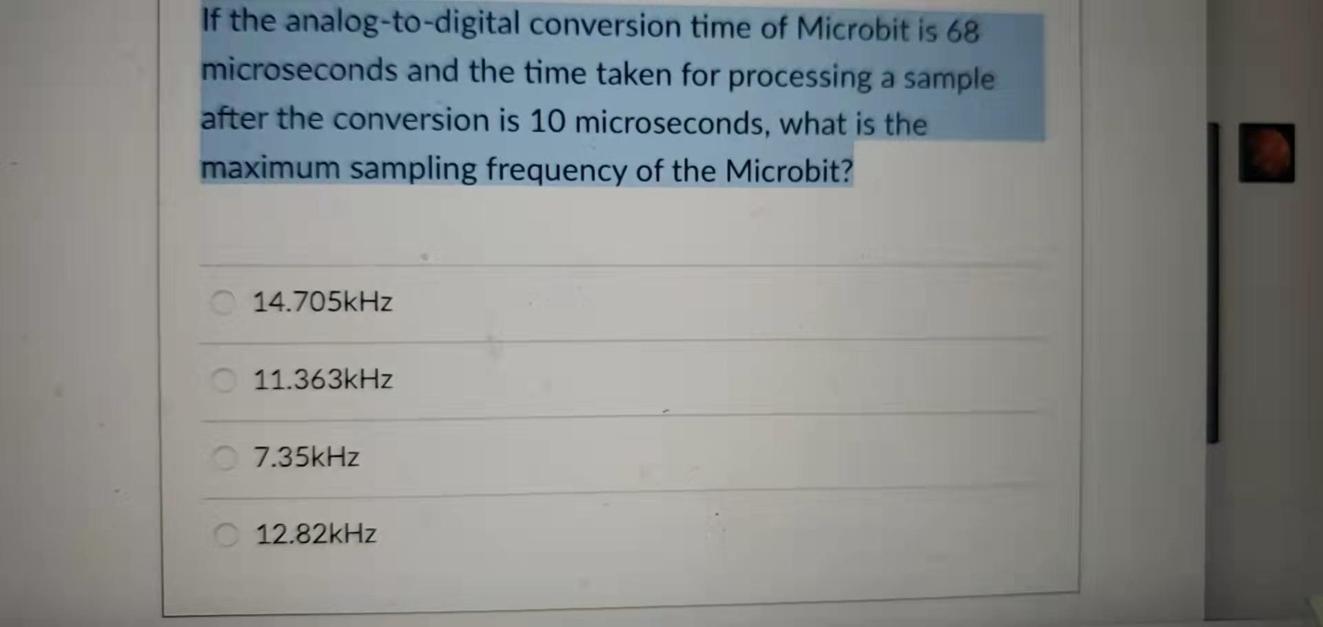 Solved If the analog-to-digital conversion time of Microbit | Chegg.com