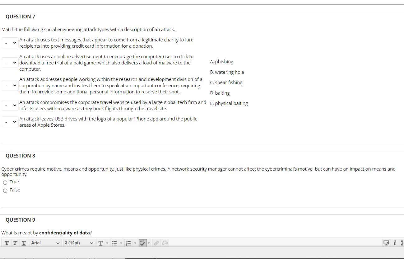 Solved QUESTION 7 Match the following social engineering | Chegg.com