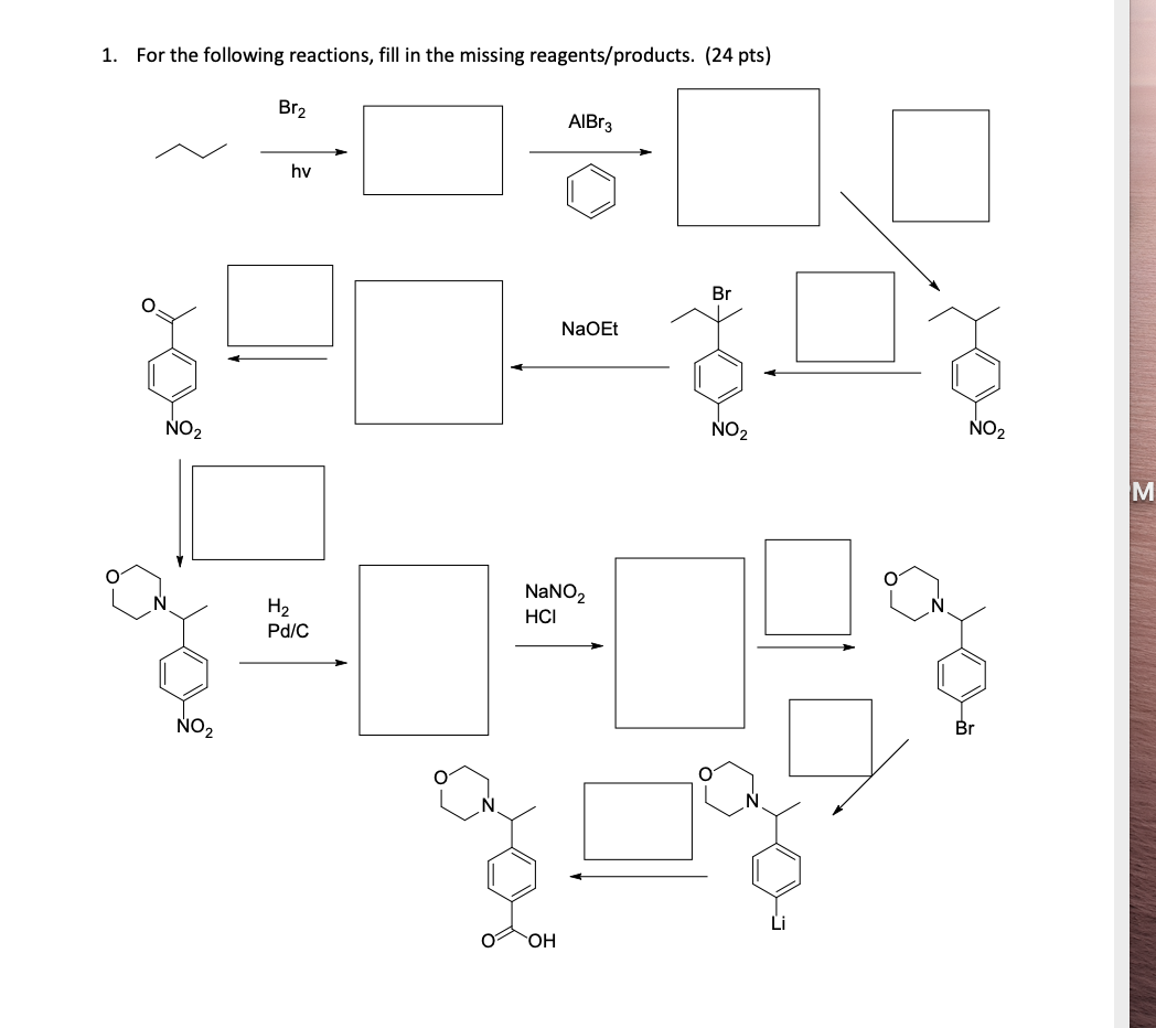 Solved 1. For the following reactions, fill in the missing | Chegg.com