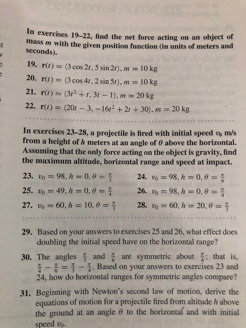 Solved In exercises 19-22, find the net force acting on an | Chegg.com