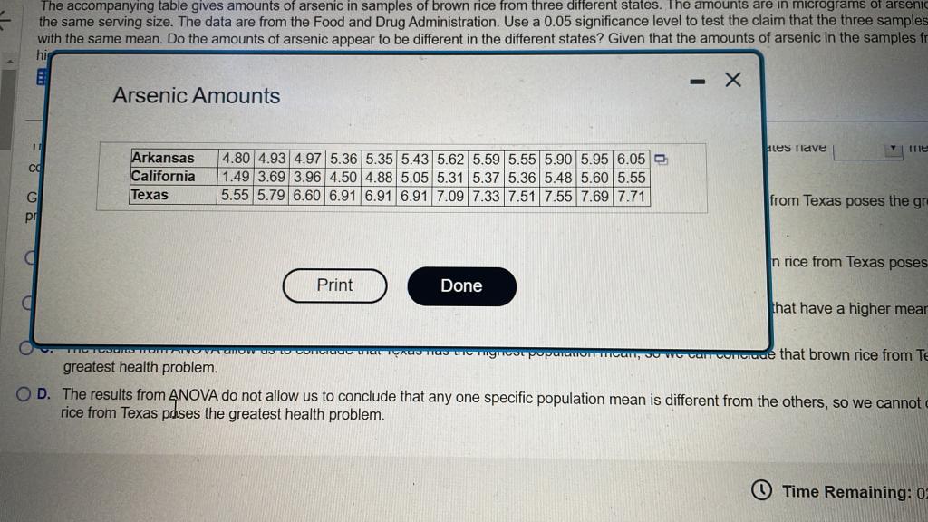 Solved The accompanying table gives amounts of arsenic in | Chegg.com