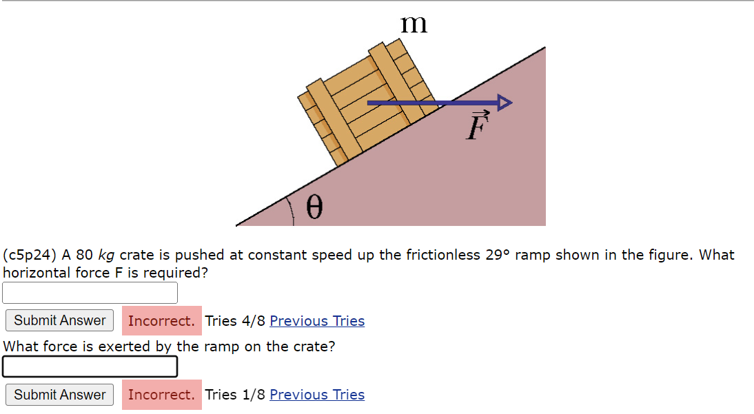 Solved (c5p24) ﻿A 80 ﻿kg crate is pushed at constant speed | Chegg.com