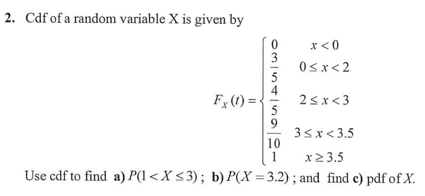Solved 2. Cdf of a random variable X is given by x
