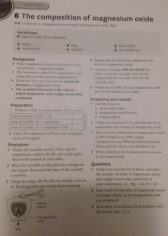 Solved PRACTICAL 6 The composition of magnesium oxide Aim: | Chegg.com