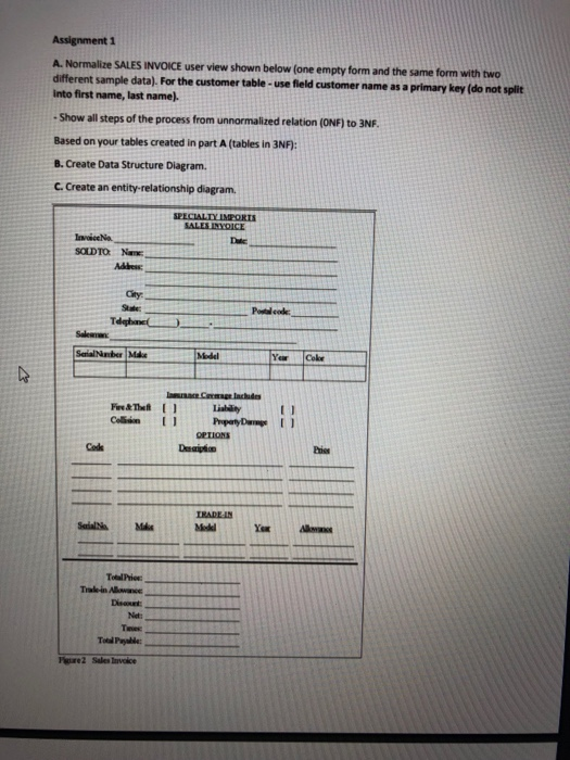 Assignment 1 A. Normalize SALES INVOICE user view | Chegg.com