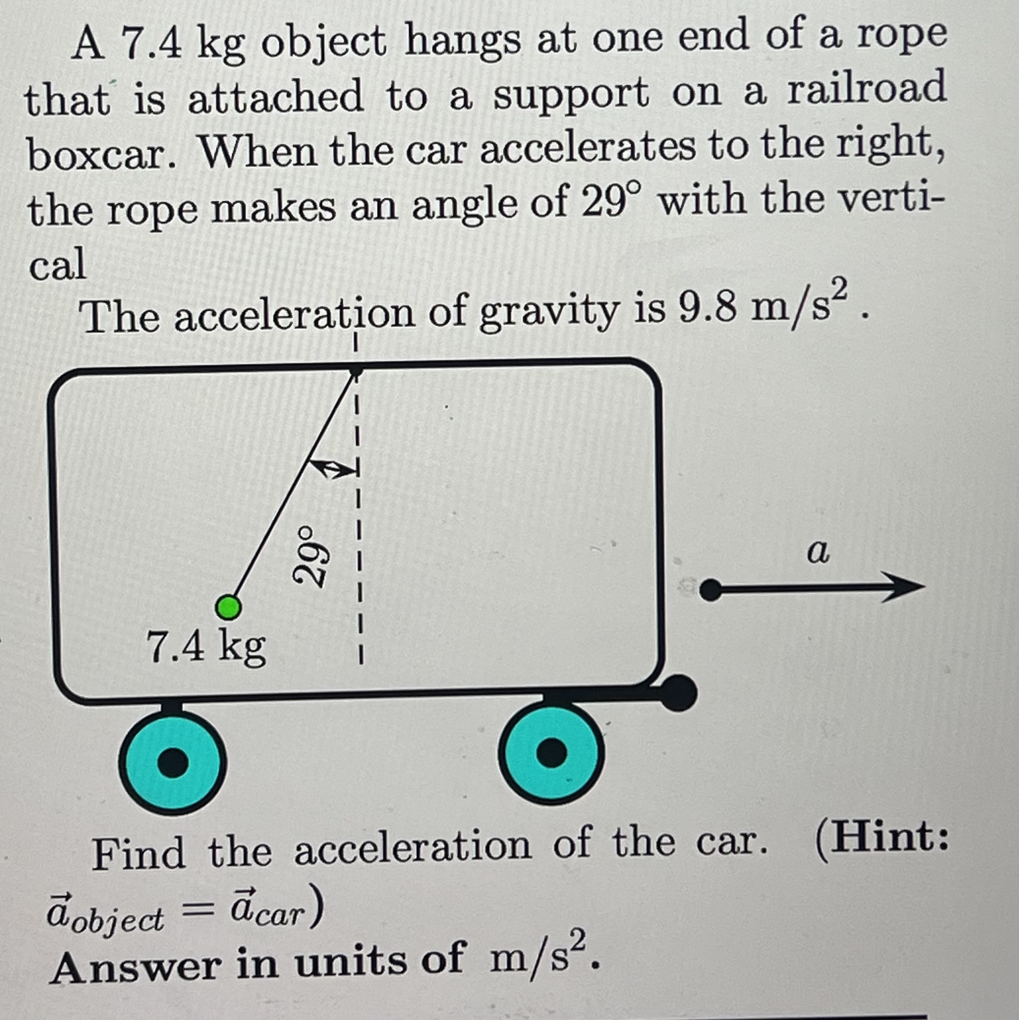 Solved A 7.4 ﻿kg object hangs at one end of a ropethat is | Chegg.com