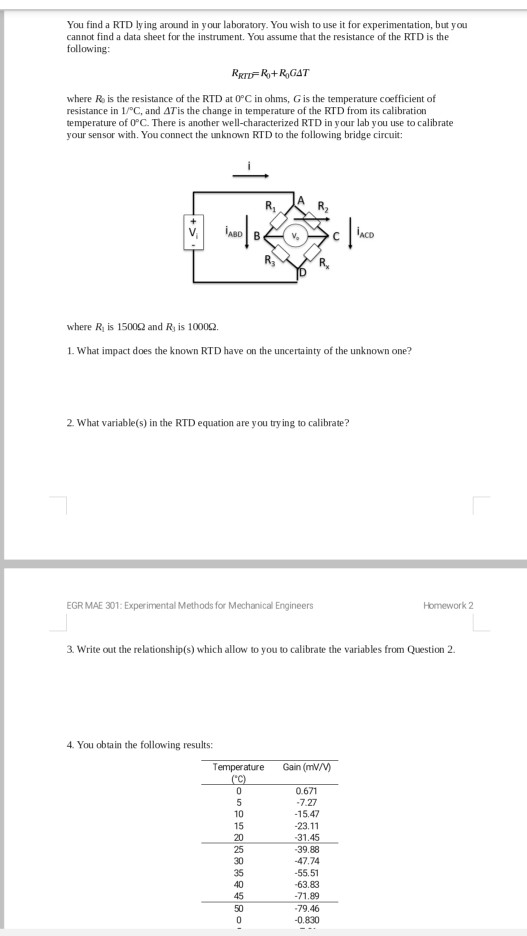 Solved You find a RTD lying around in your laboratory. You | Chegg.com