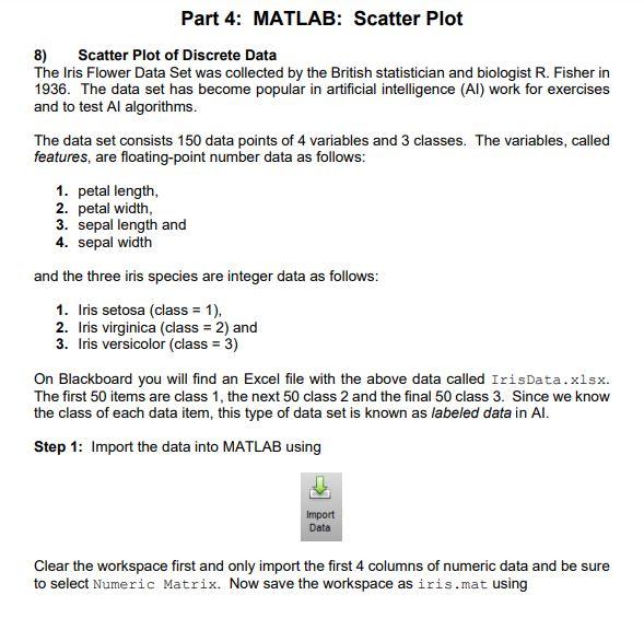 8) Scatter Plot of Discrete Data The Iris Flower Data | Chegg.com