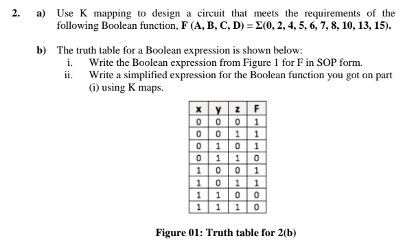 Solved 2. a) Use K mapping to design a circuit that meets | Chegg.com