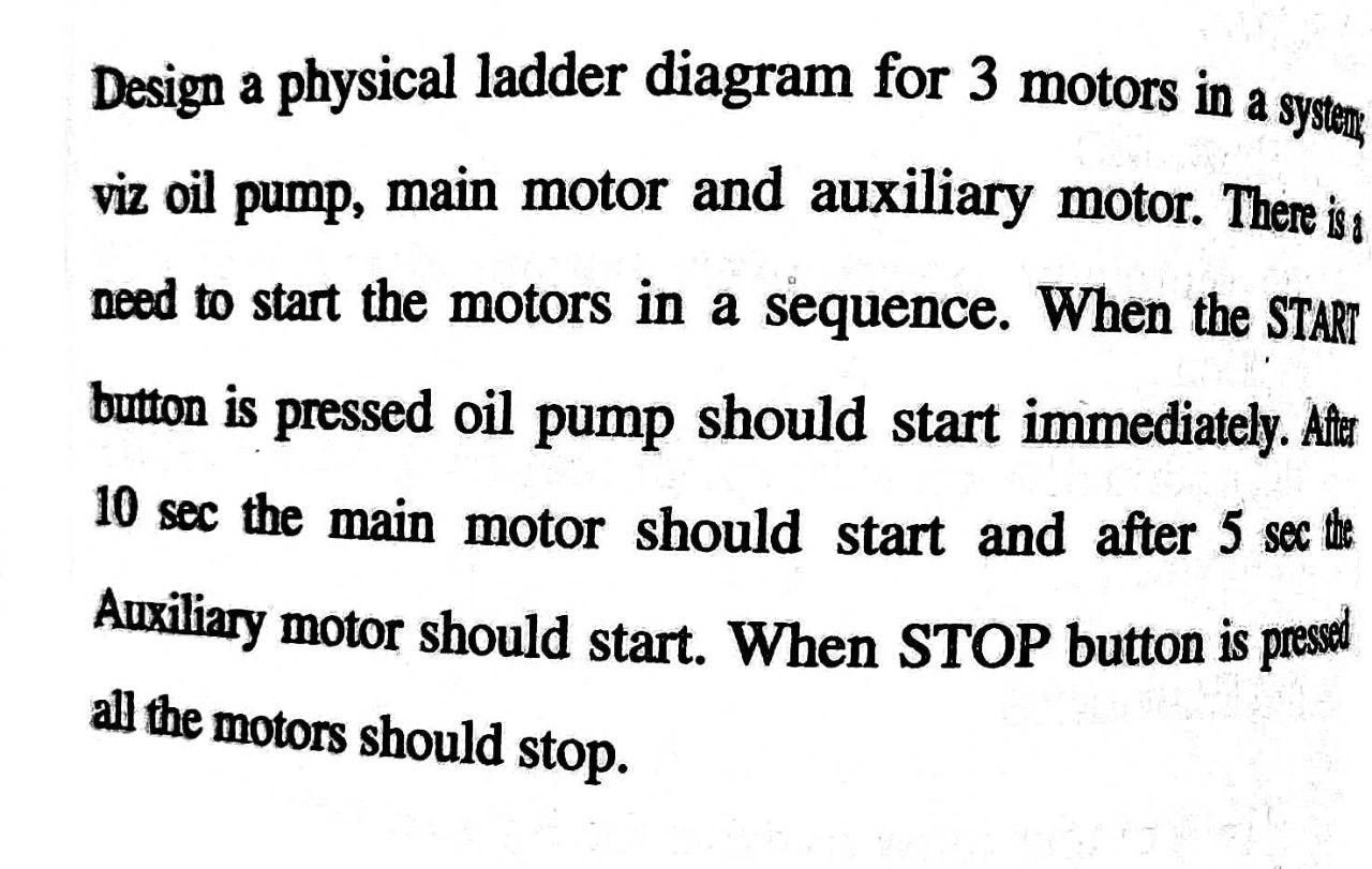 Solved Design a physical ladder diagram for 3 motors in a | Chegg.com