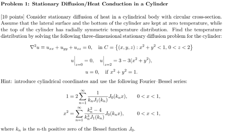 Solved Problem 1: Stationary Diffusion/Heat Conduction in a | Chegg.com