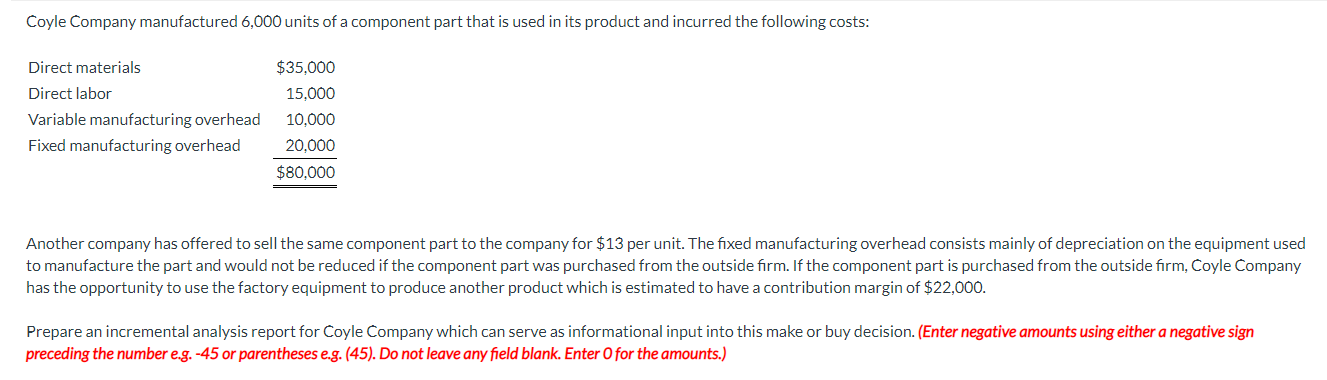 Solved Coyle Company manufactured 6,000 units of a component | Chegg.com
