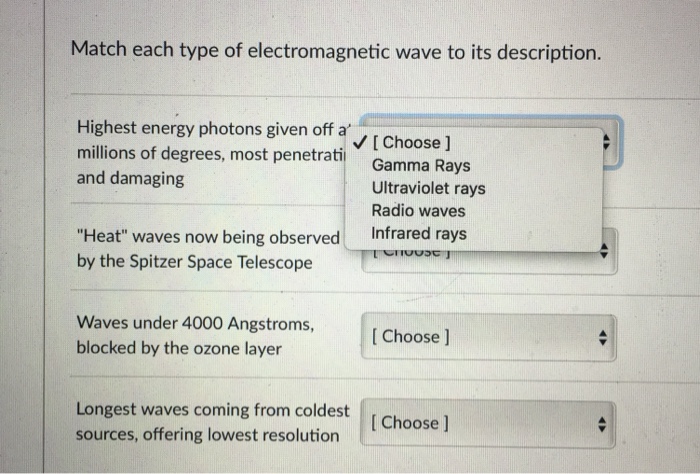 Solved Match each type of electromagnetic wave to its | Chegg.com
