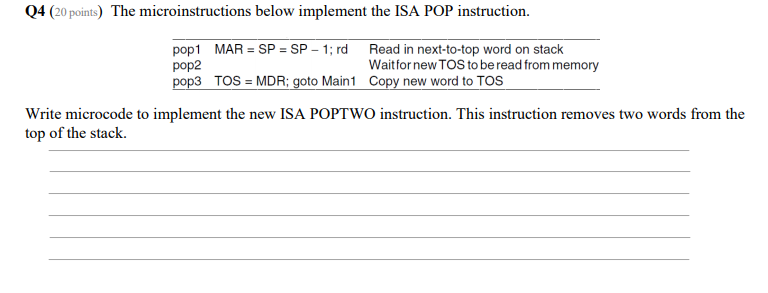 Solved Write Microcode To Implement The New Isa Poptwo 