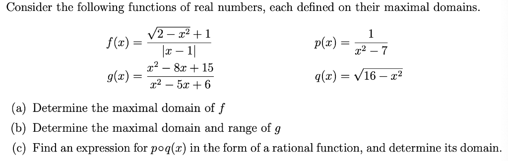 Solved Consider the following functions of real numbers, | Chegg.com
