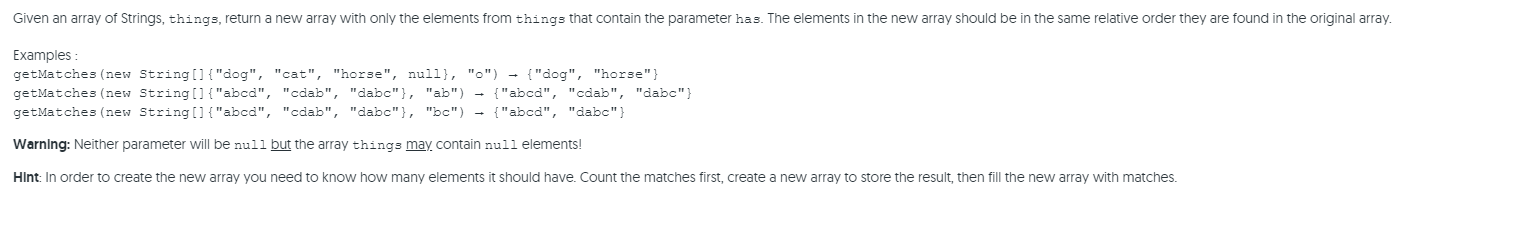 Solved Given an array of Strings, things, return a new array | Chegg.com