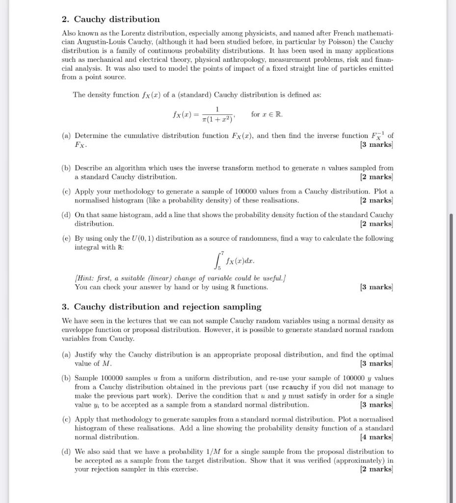 2. Cauchy distribution Also known as the Lorentz | Chegg.com