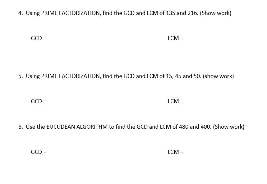 Solved 4 Using Prime Factorization Find The Gcd And Lcm Of