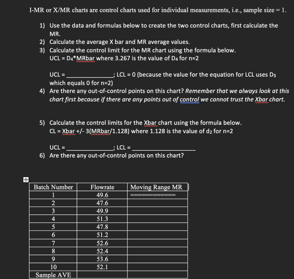 Solved I-MR or X/MR charts are control charts used for | Chegg.com