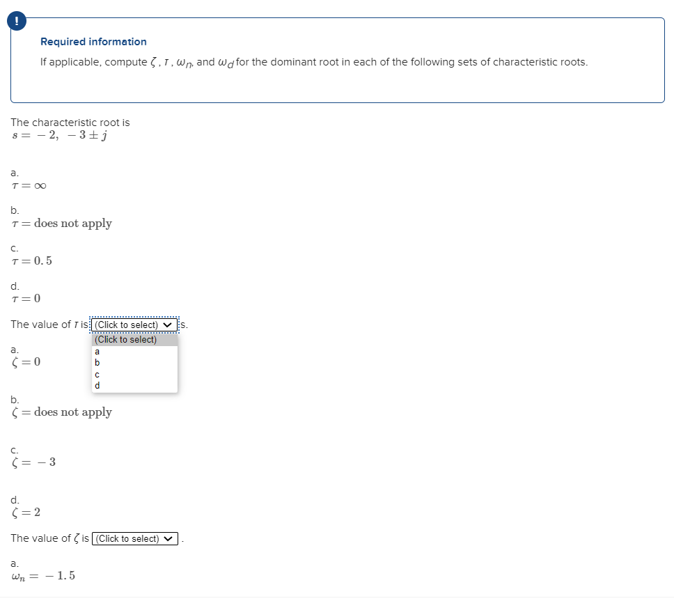 Solved Required information If applicable, compute , 1, wn, | Chegg.com