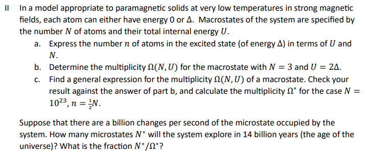 Solved I In a model appropriate to paramagnetic solids at | Chegg.com