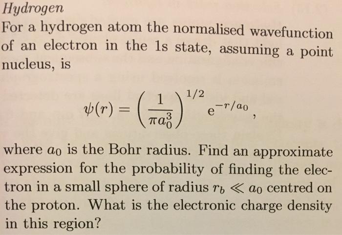 Solved Hydrogen For a hydrogen atom the normalised | Chegg.com