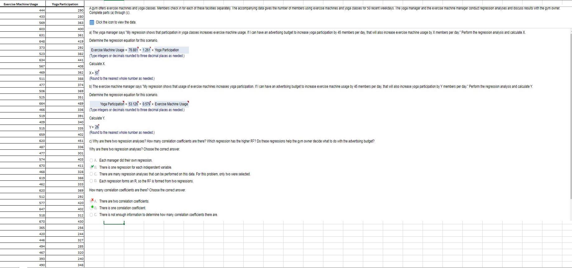 Solved Exercise Machine Usage 444 Yoga Participation 290 A | Chegg.com
