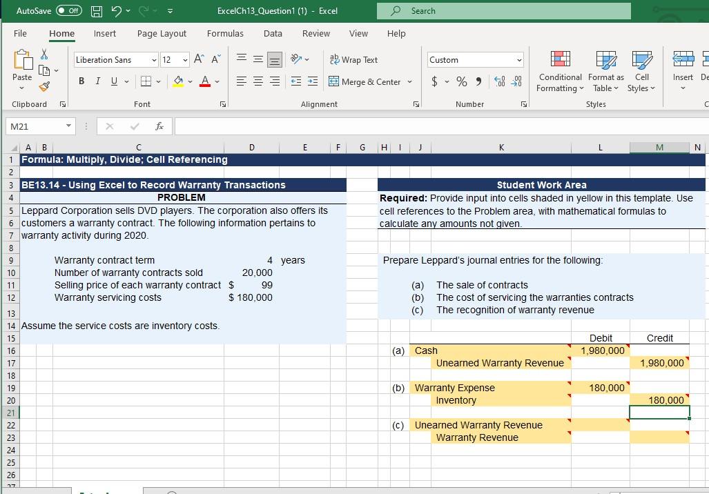 Solved AutoSave OF HO ExcelCh13_Question 1 (1) - Excel | Chegg.com