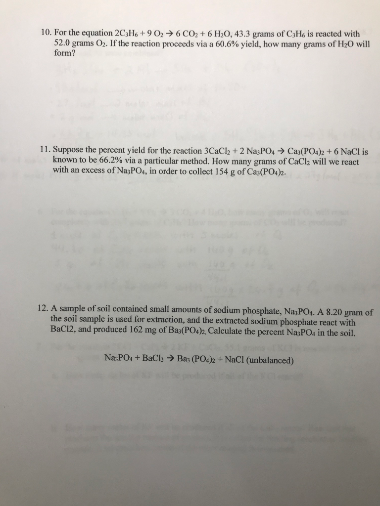 Solved 10. For the equation 2C3H6 +902 → 6CO2 + 6H20, 43.3 | Chegg.com