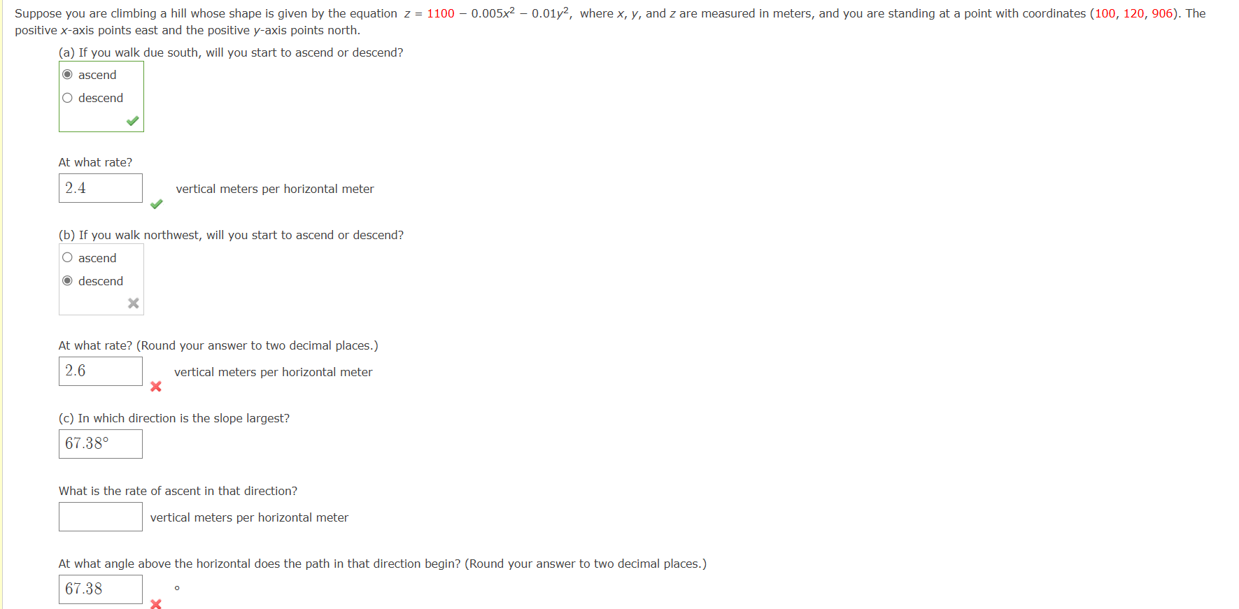 Solved Suppose you are climbing a hill whose shape is given | Chegg.com