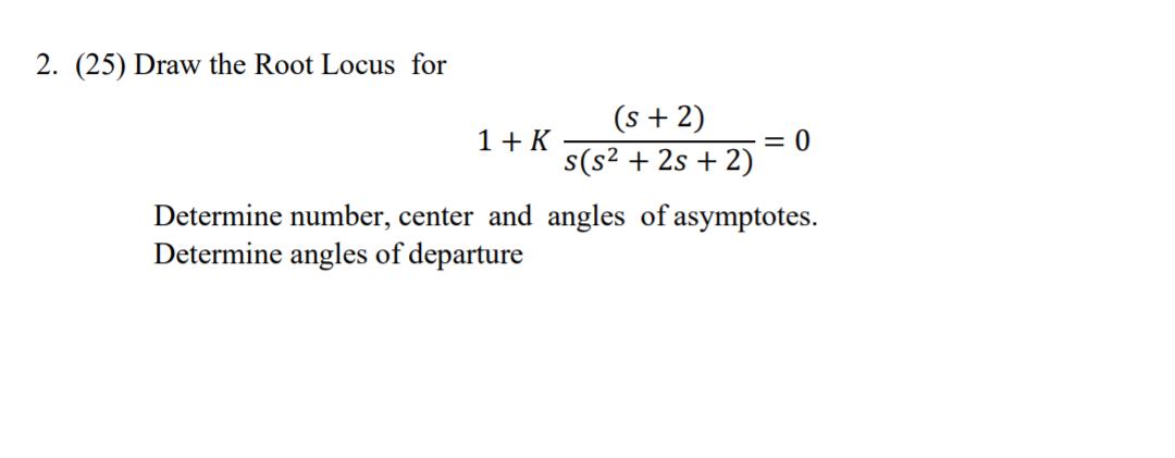 Solved - 2. (25) Draw the Root Locus for (s + 2) 1+K 0 s(s2 | Chegg.com