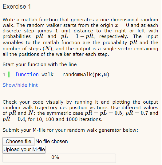 Solved Exercise 1 Write a matlab function that generates a | Chegg.com