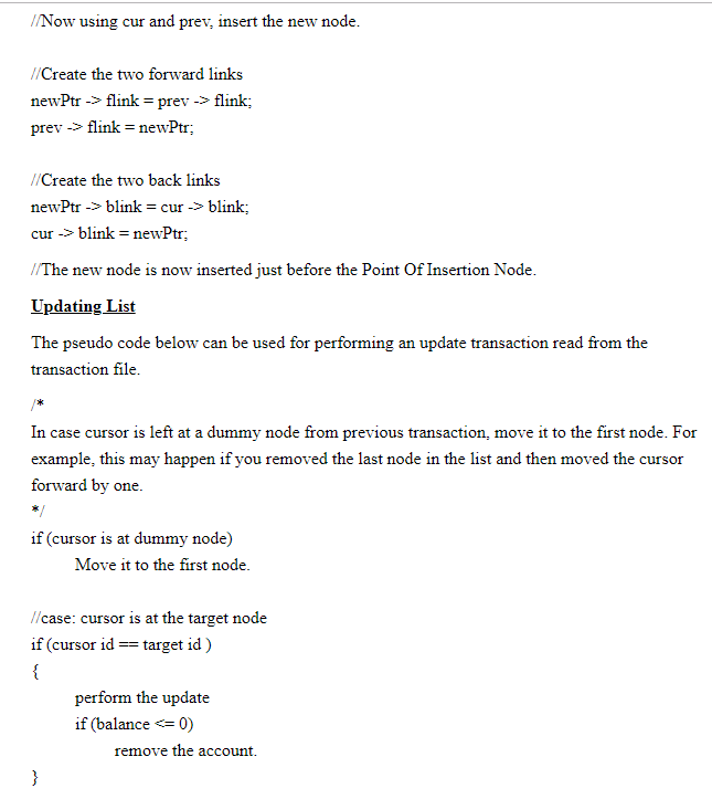 TITLE Updating Accounts Using Doubly Linked List | Chegg.com