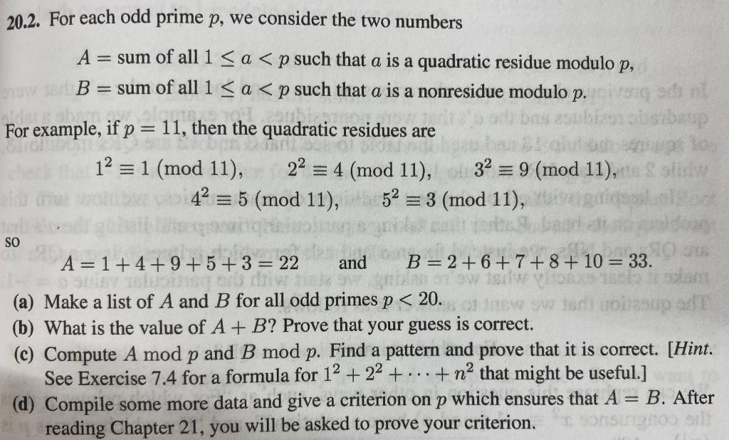 Solved 20.2. For each odd prime p, we consider the two | Chegg.com