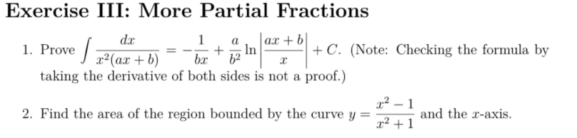 Solved 1. Prove | Exercise III: More Partial Fractions dac 1 | Chegg.com