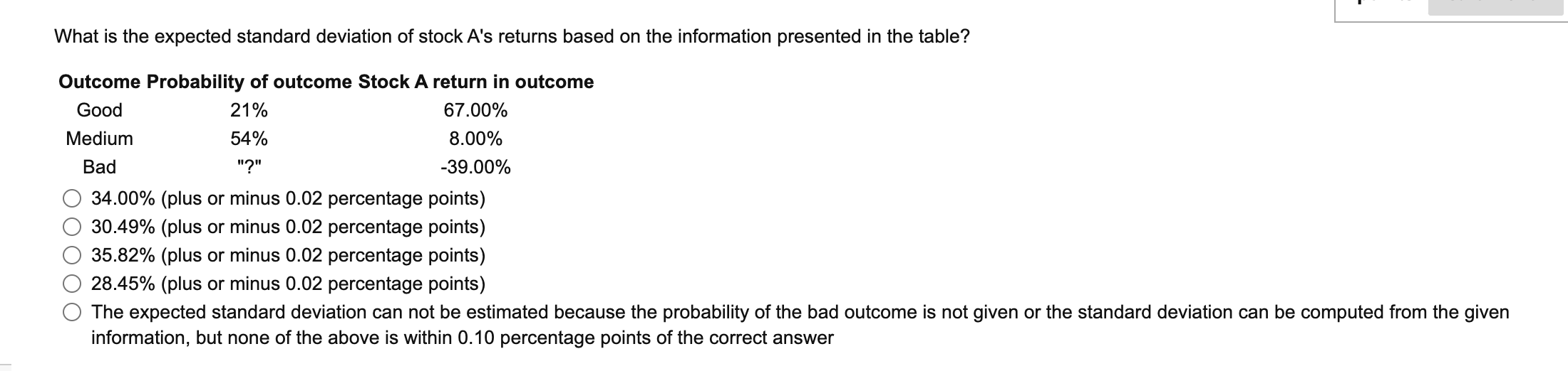 Solved What is the expected standard deviation of stock A's | Chegg.com