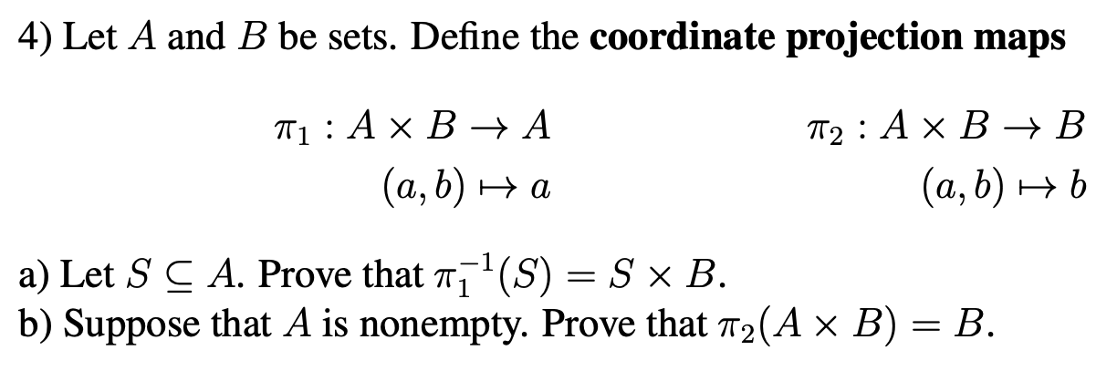 Solved 4) Let A and B be sets. Define the coordinate | Chegg.com