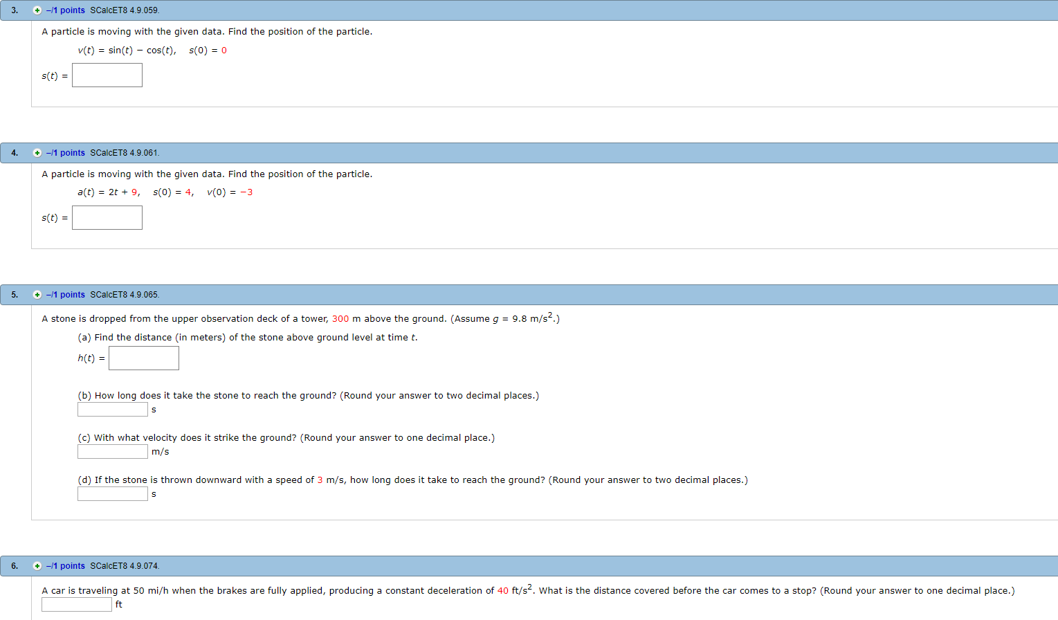Solved -11 points SCalcET8 4.9.059. A particle is moving | Chegg.com