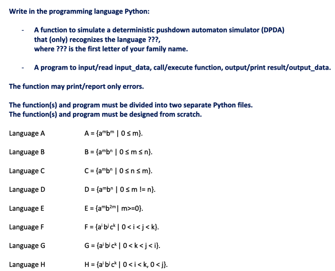 Solved Write in the programming language Python: - A | Chegg.com
