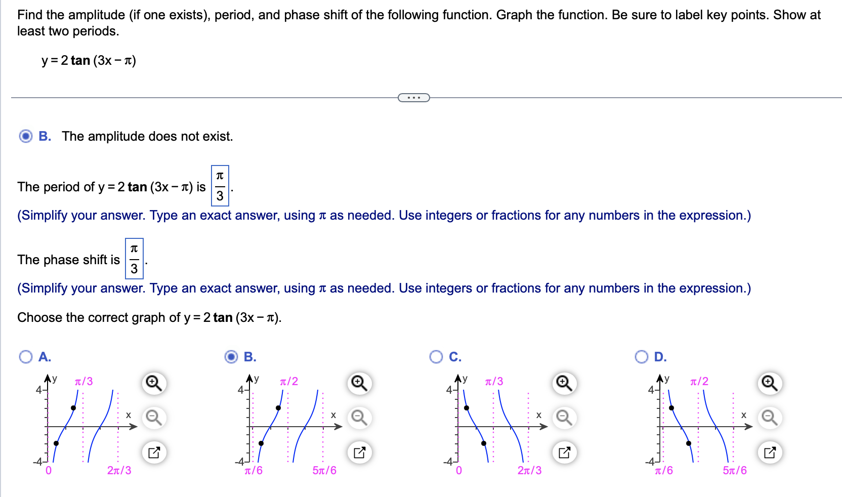 Solved Find the amplitude (if one exists), period, and phase | Chegg.com